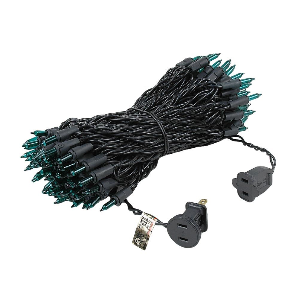 green Christmas Mini Lights Set 100 Light Black Wire 50 Feet - Novelty ...