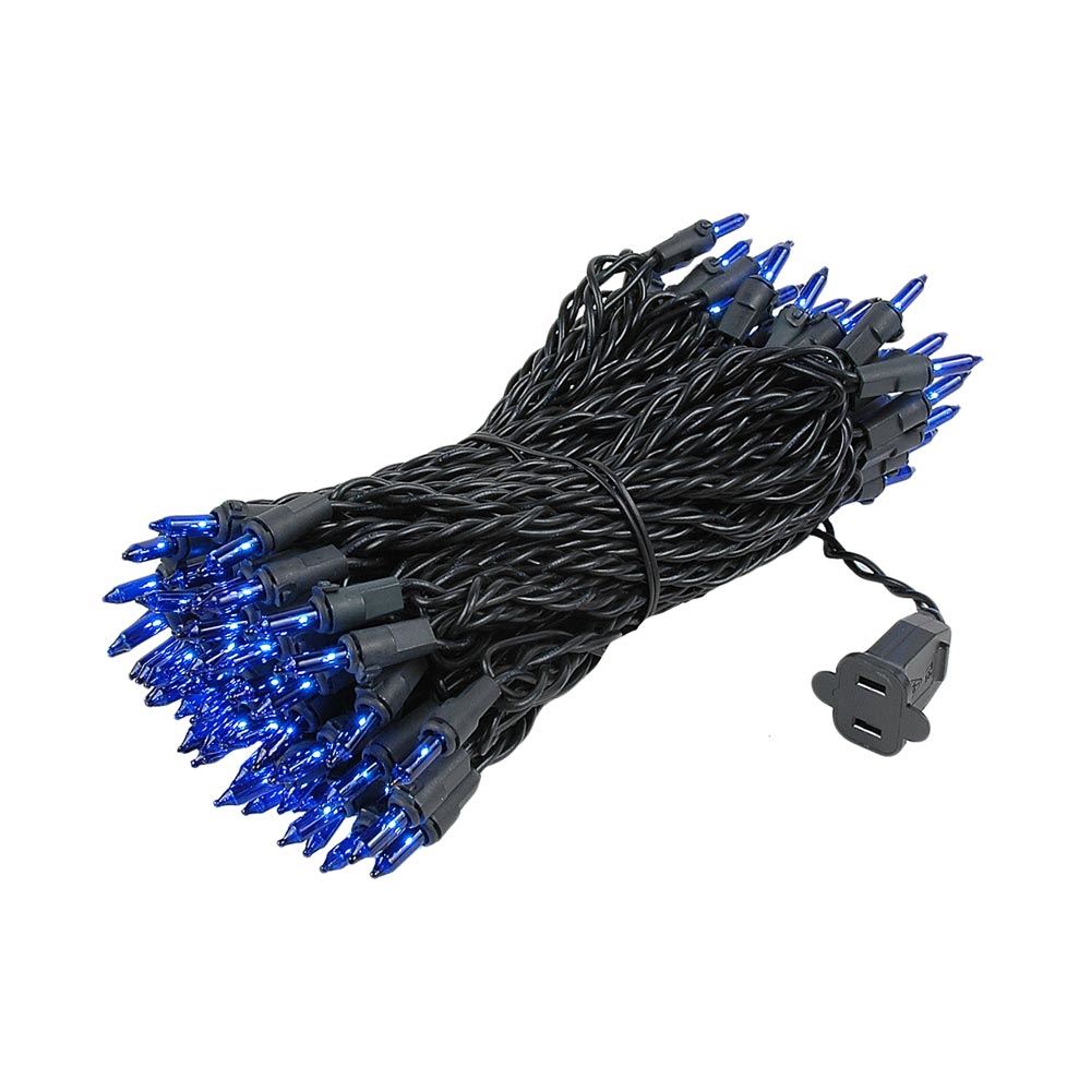 blue Christmas Mini Lights Set 100 Light Black Wire 50 Feet - Novelty ...