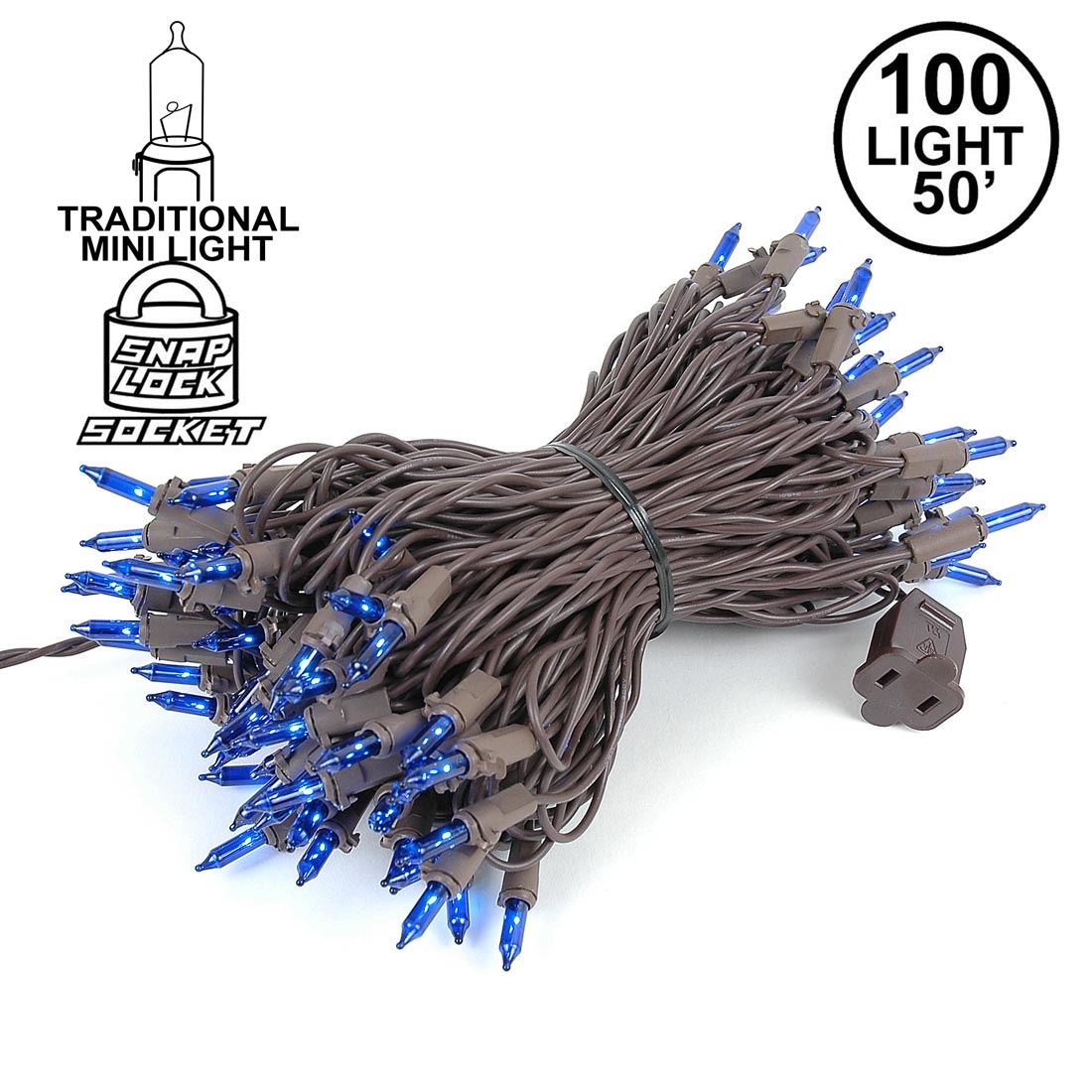 Blue Christmas Mini Lights Set 100 Light Brown Wire 50 Feet - Novelty ...