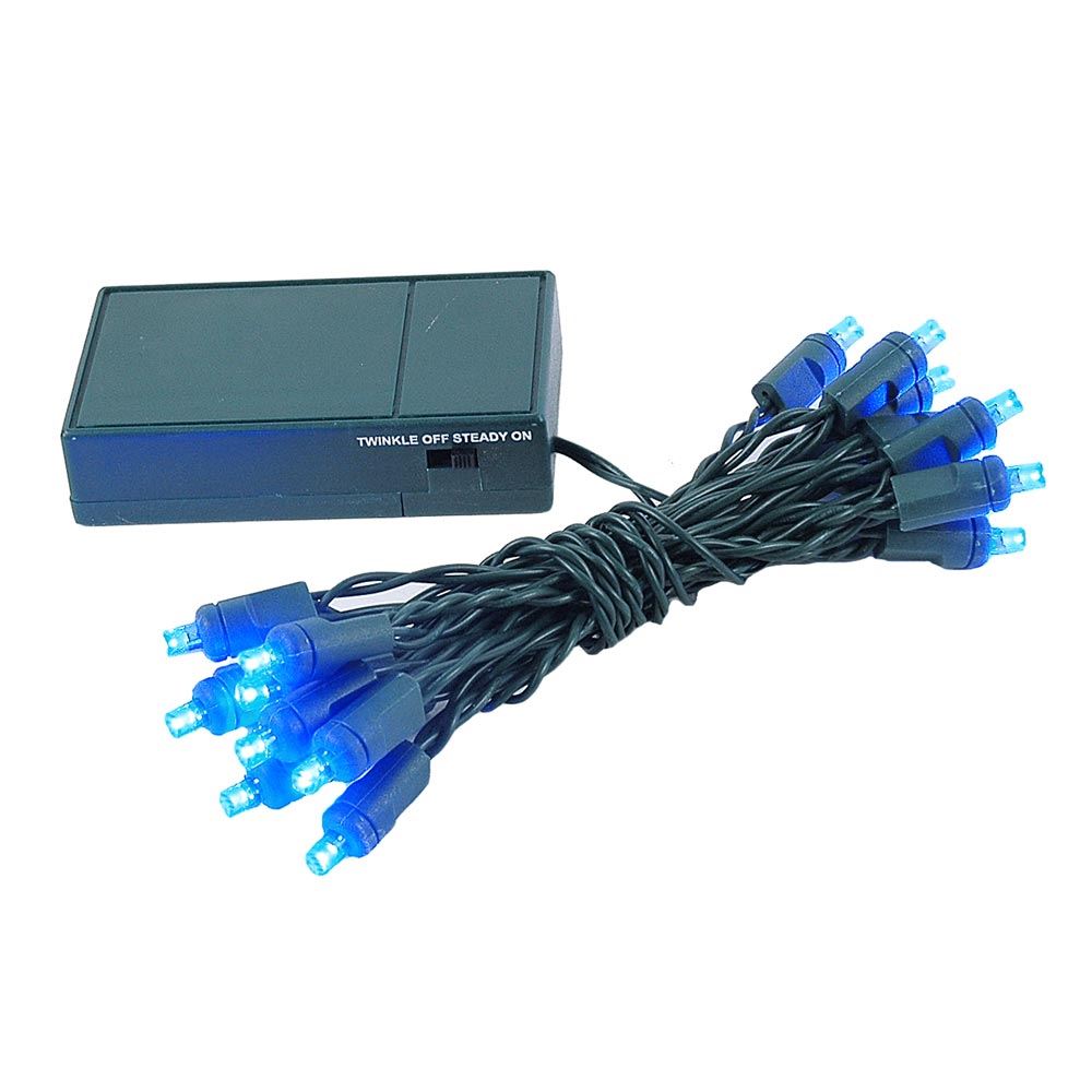 Blue 20 Light Battery Operated Christmas Lights on Green Wire - Novelty ...