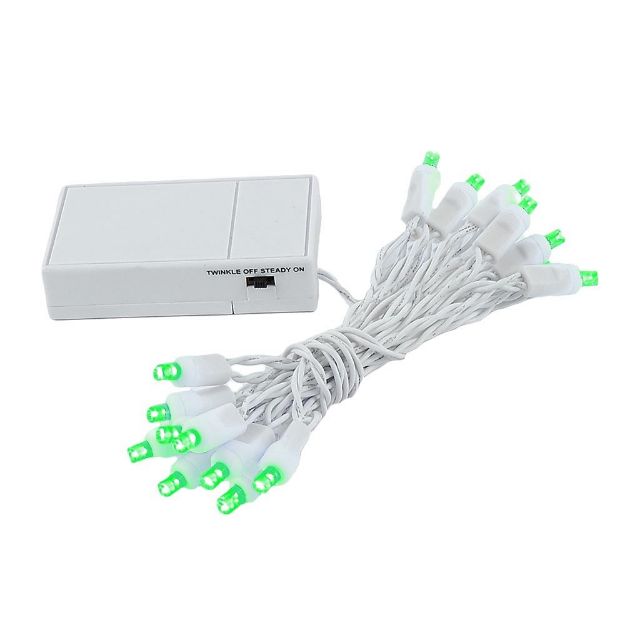 20 LED Battery Operated Lights Green on White Wire - Novelty Lights ...