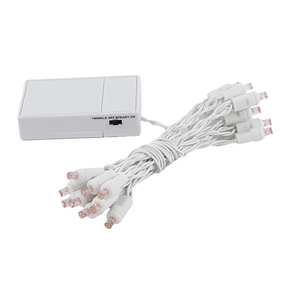 20 LED Battery Operated Christmas Lights Pink on White Wire - Novelty ...