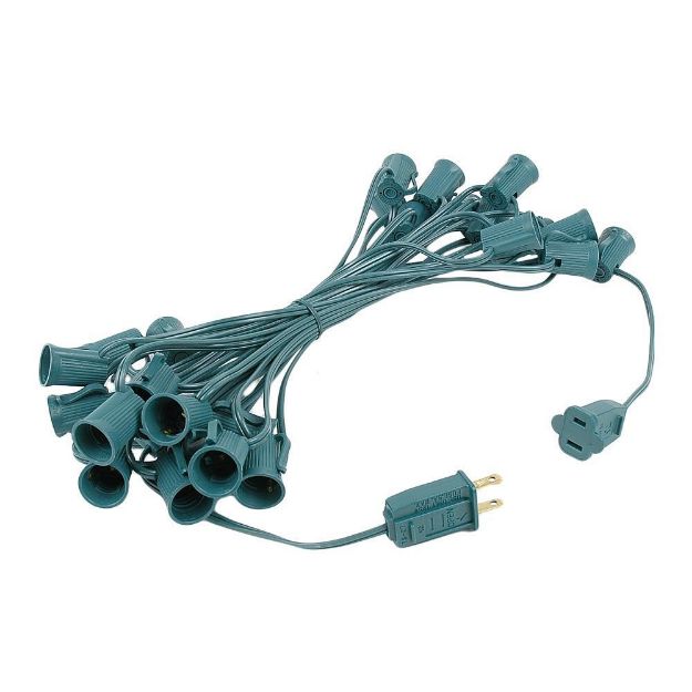 Teal C9 Outdoor String Light Set on Green Wire - Novelty Lights ...