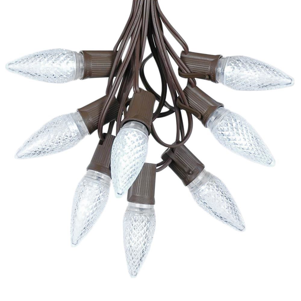 Bright White LED C9 Outdoor Christmas Light Set on Brown Wire - Novelty ...