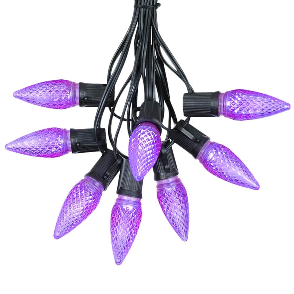 Purple LED C9 Outdoor Christmas Light Set on Brown Wire - Novelty ...