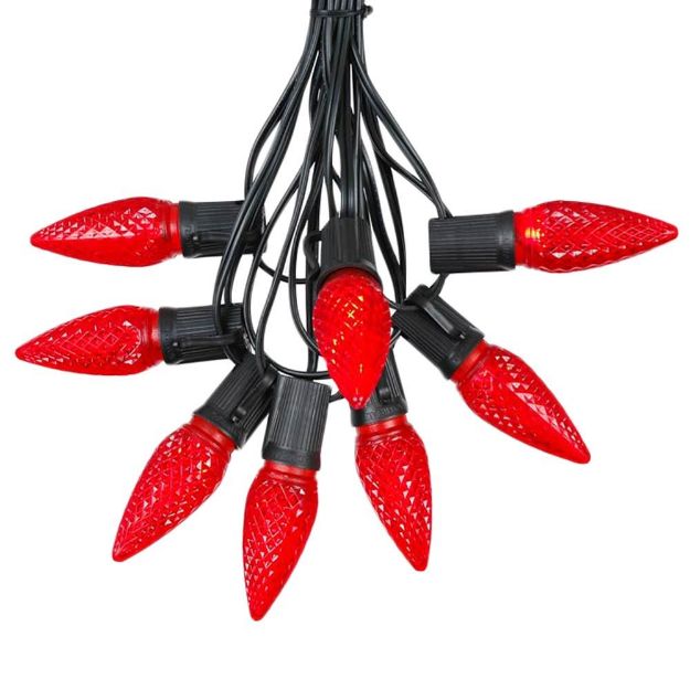 Red LED C9 Outdoor Christmas Light Set on Black Wire - Novelty Lights ...