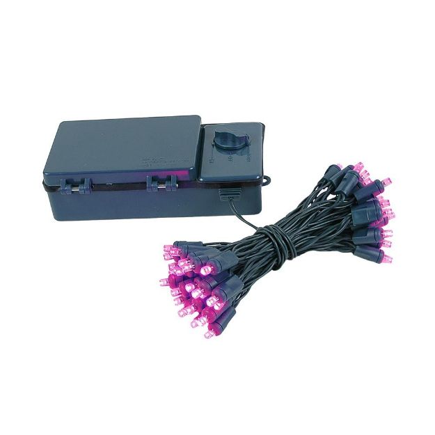 50 LED Battery Operated Christmas Lights Pink on Green Wire - Novelty ...