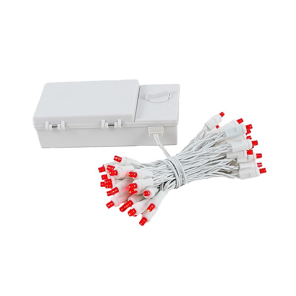 50 LED Battery Operated Christmas Lights Red on White Wire - Novelty ...