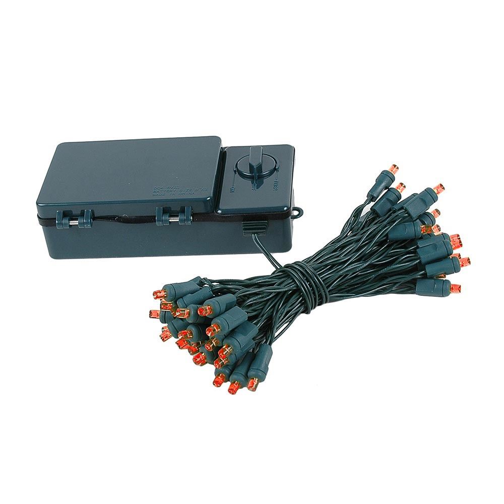 50 LED Battery Operated Christmas Lights Red on Green Wire - Novelty ...