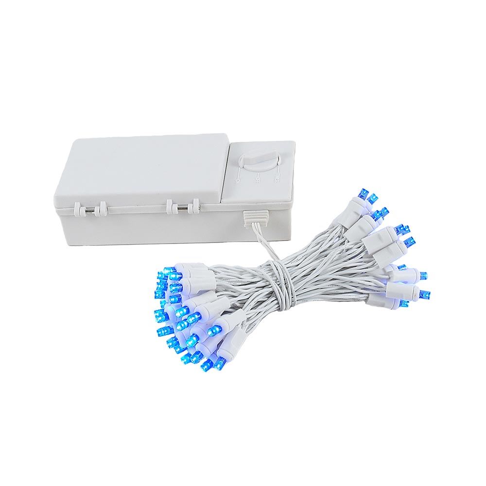 50 LED Battery Operated Christmas Lights Blue on White Wire - Novelty ...
