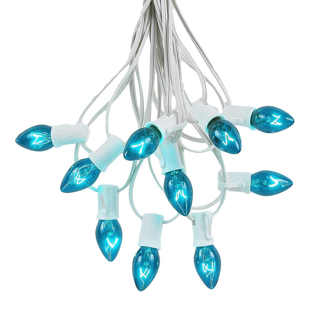 Teal Transparent C7 Outdoor String Light Set on White Wire - Novelty ...