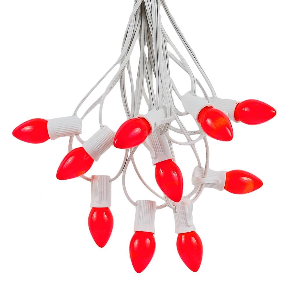 Red Ceramic C7 Outdoor String Light Set on White Wire - Novelty Lights ...