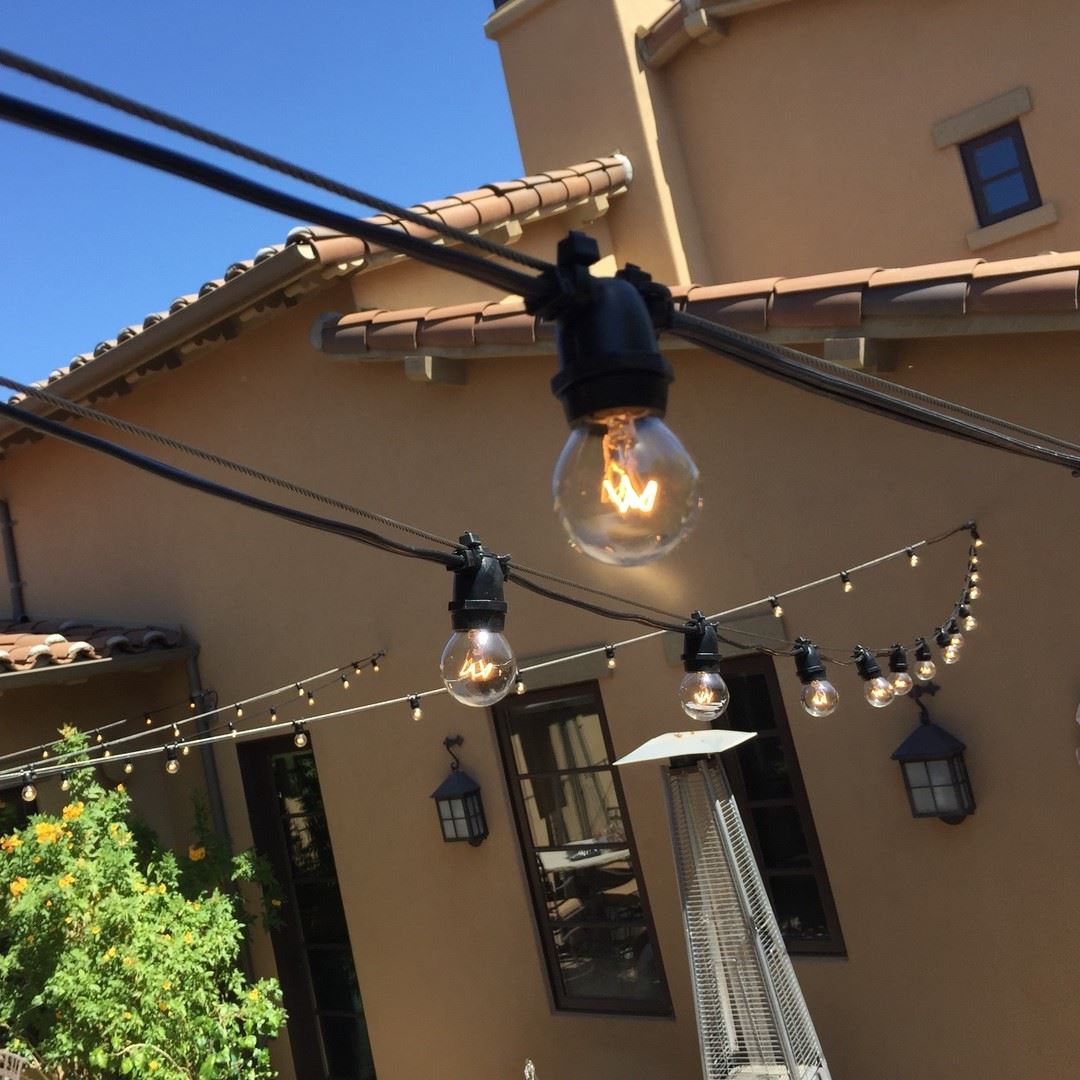 25' Commercial Outdoor String Lights With Intermediate Base on Black ...