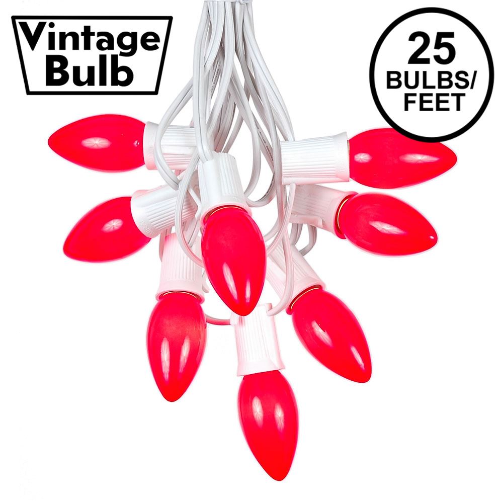 Ceramic Red C9 Outdoor String Light Set on White Wire - Novelty Lights ...