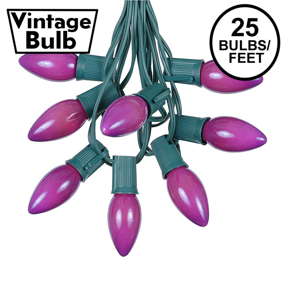 Ceramic Purple C9 Outdoor String Light Set on Green Wire - Novelty ...
