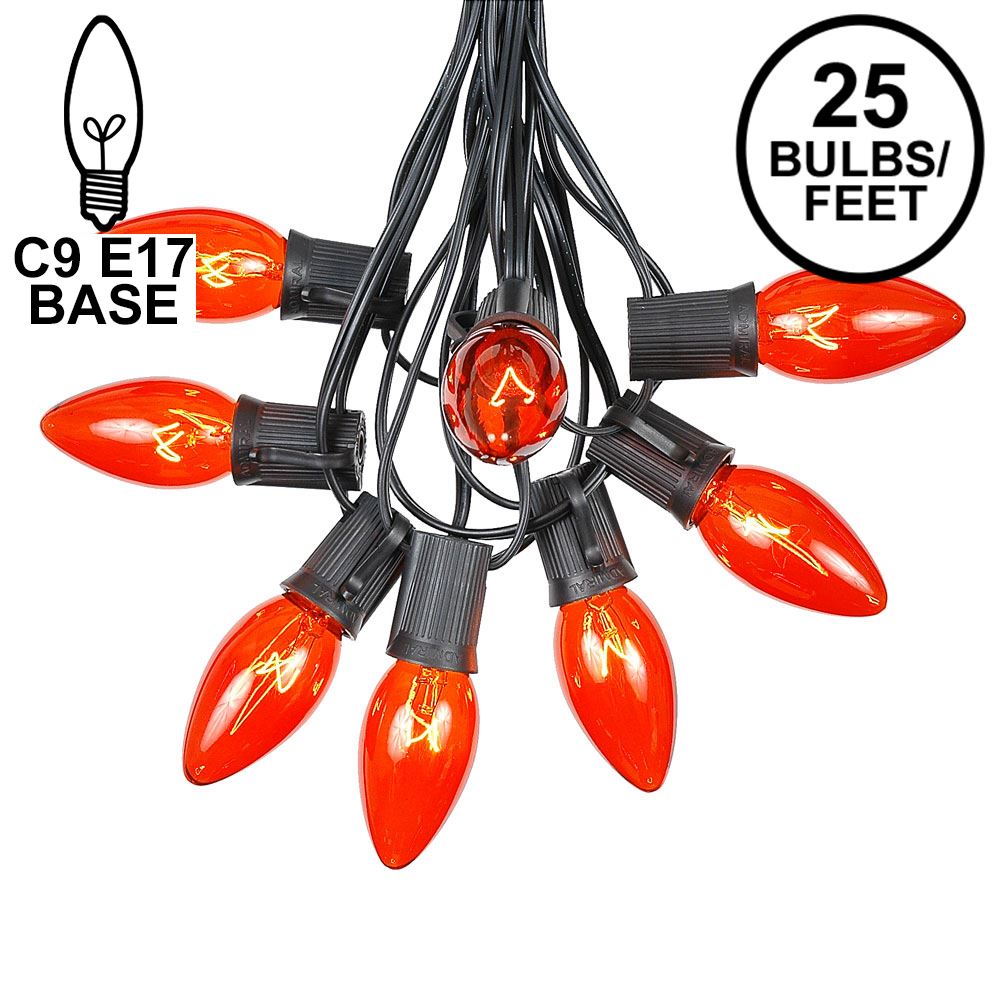 Orange C9 Outdoor String Light Set on Black Wire - Novelty Lights ...