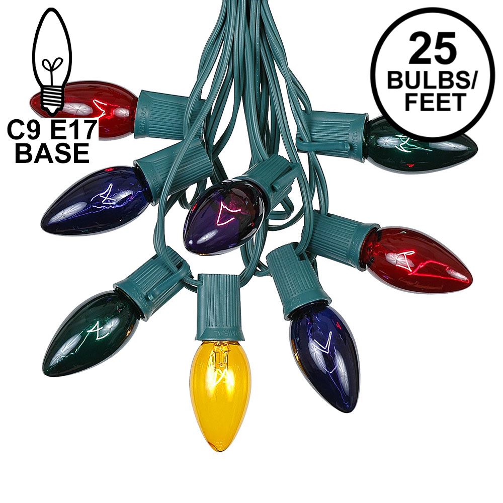 Assorted C9 Outdoor String Light Set on Green Wire - Novelty Lights ...