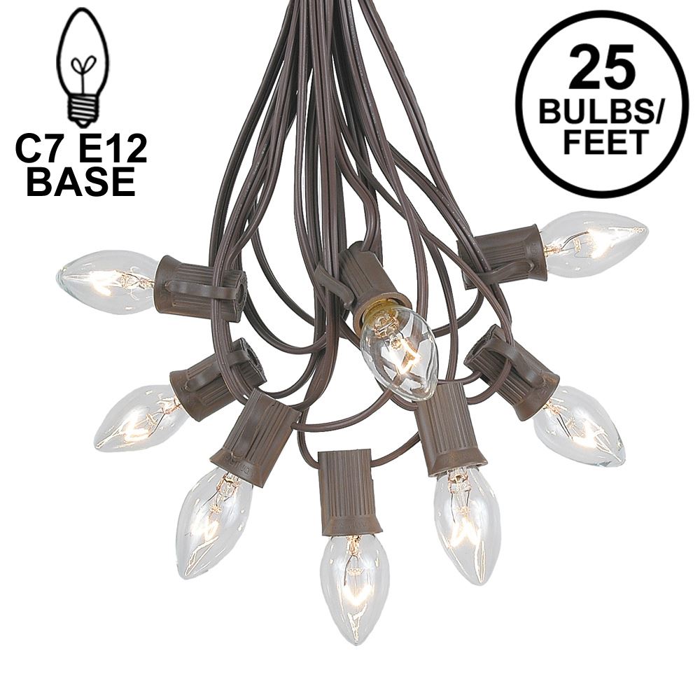 Clear Transparent C7 Outdoor String Light Set on Brown Wire - Novelty ...