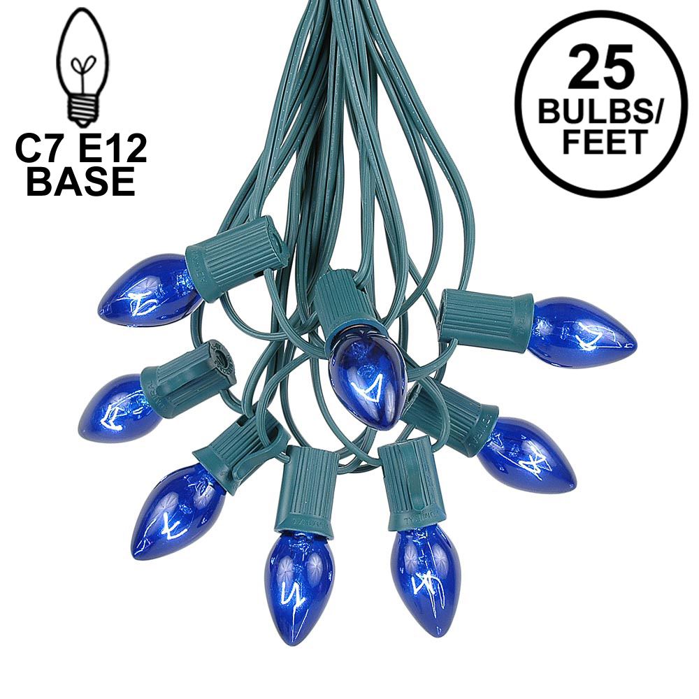 Blue Transparent C7 Outdoor String Light Set on Green Wire - Novelty ...