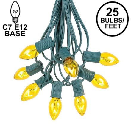 Yellow Ceramic C7 Outdoor String Light Set on Green Wire - Novelty ...