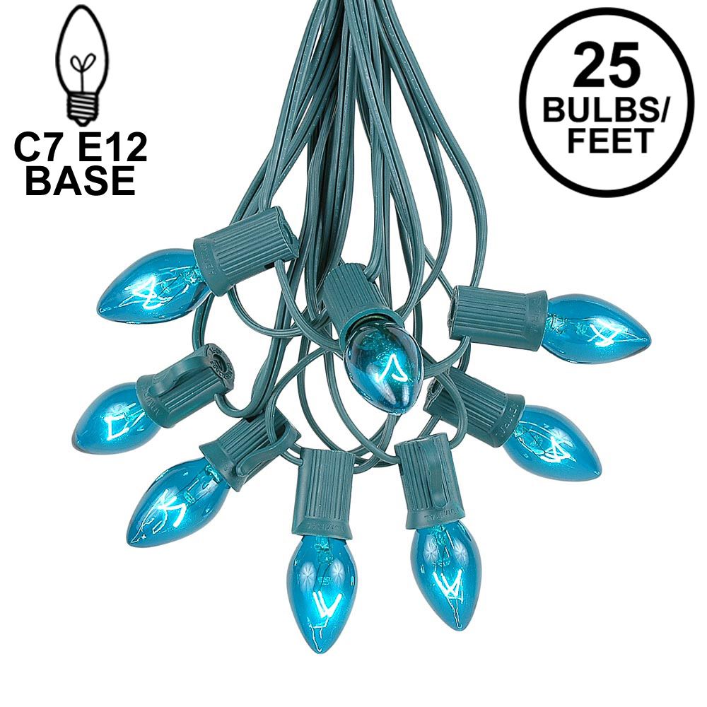 Teal Transparent C7 Outdoor String Light Set on Green Wire - Novelty ...