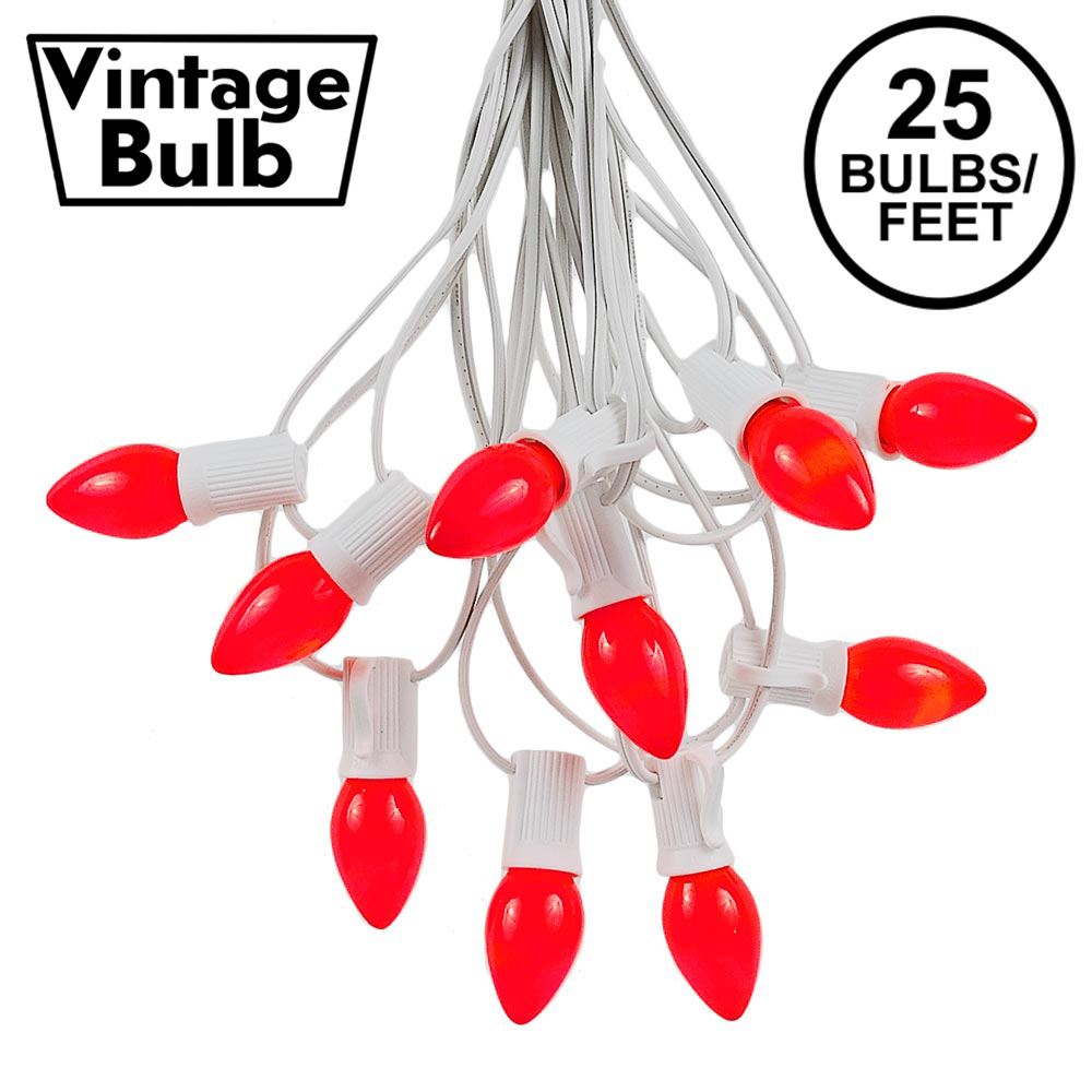Red Ceramic C7 Outdoor String Light Set on White Wire - Novelty Lights ...