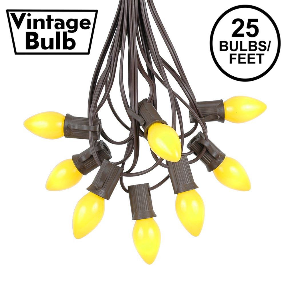 Vintage Yellow Ceramic/Painted C7 Outdoor String Light Set on Brown ...