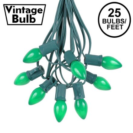 Yellow Ceramic C7 Outdoor String Light Set on Green Wire - Novelty ...