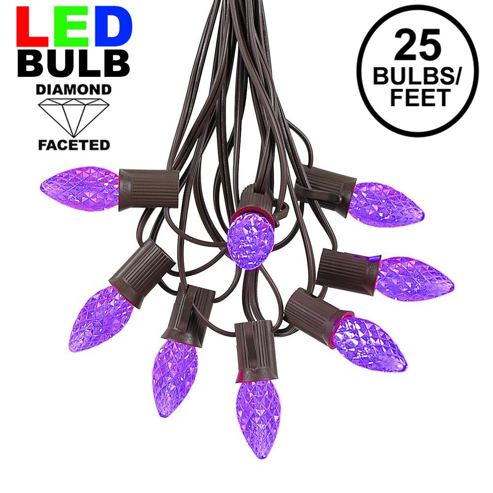Purple LED C7 Outdoor String Light Set on Brown Wire - Novelty Lights ...