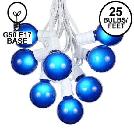 Blue Satin G50 Globe/Round Outdoor String Light Set on Green Wire ...