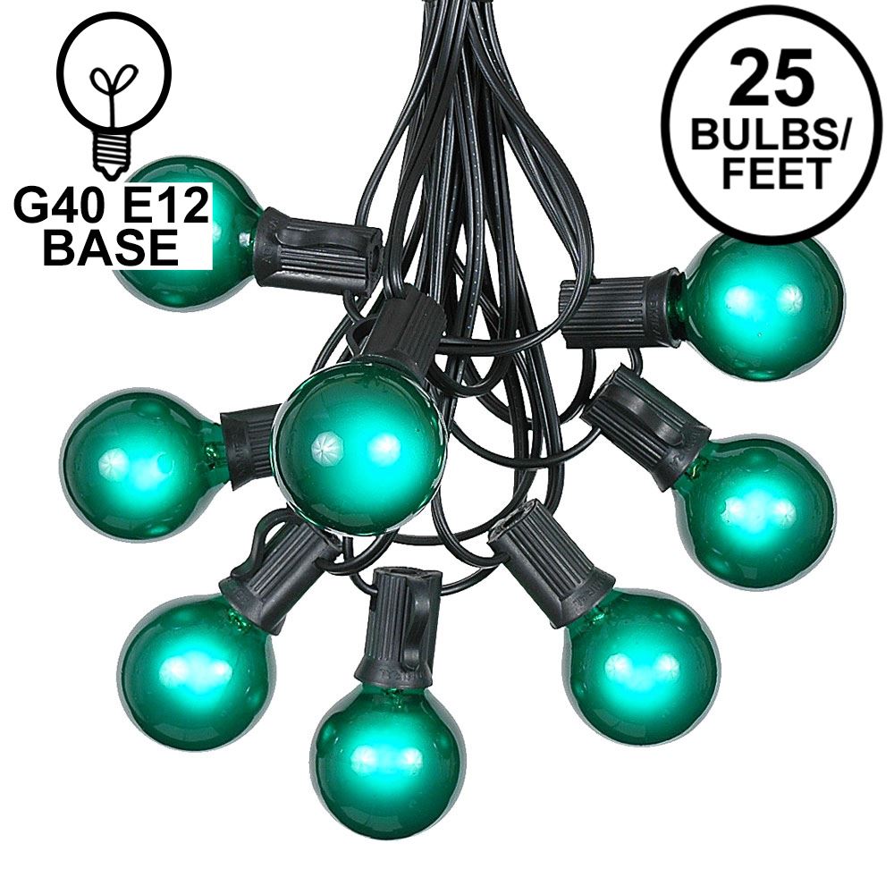 Green G40 Globe/Round Outdoor String Light Set on Black Wire - Novelty ...