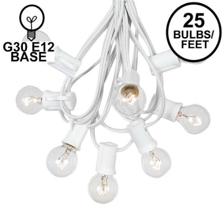 Frosted White G30 Globe/Round Outdoor String Light Set on White Wire ...