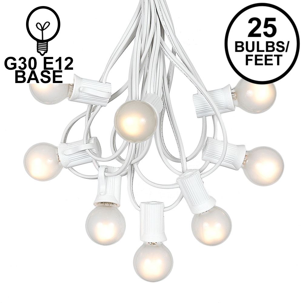 Frosted White G30 Globe/Round Outdoor String Light Set on White Wire ...