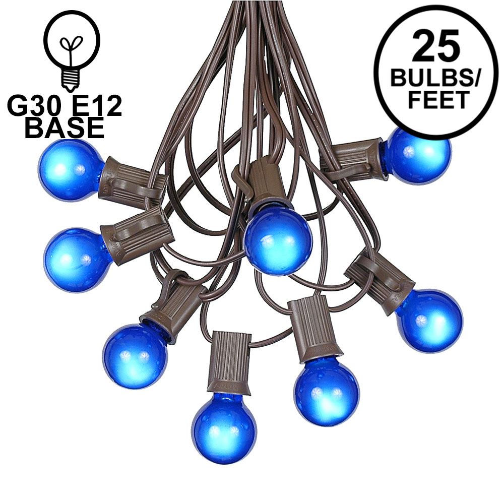 Blue Satin G30 Globe/Round Outdoor String Light Set on Brown Wire ...