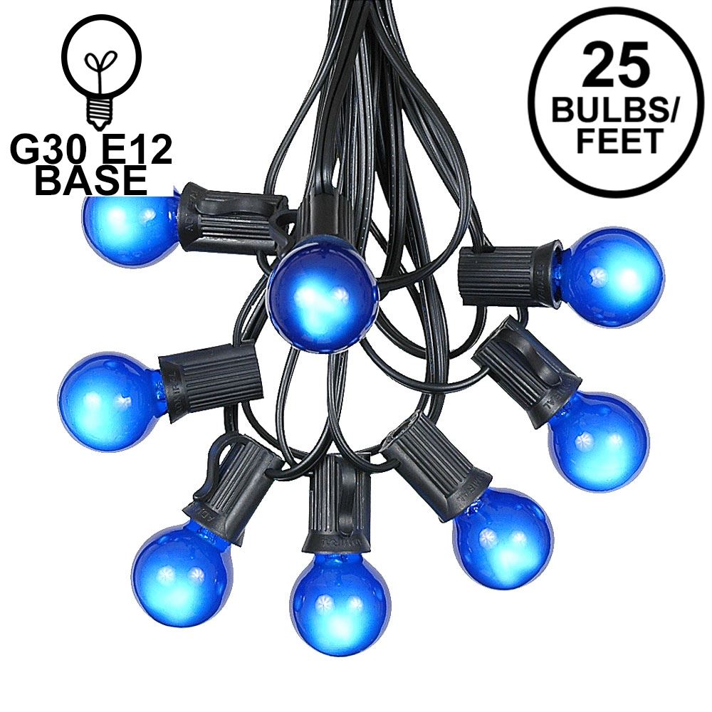 Blue Satin G30 Globe/Round Outdoor String Light Set on Black Wire ...
