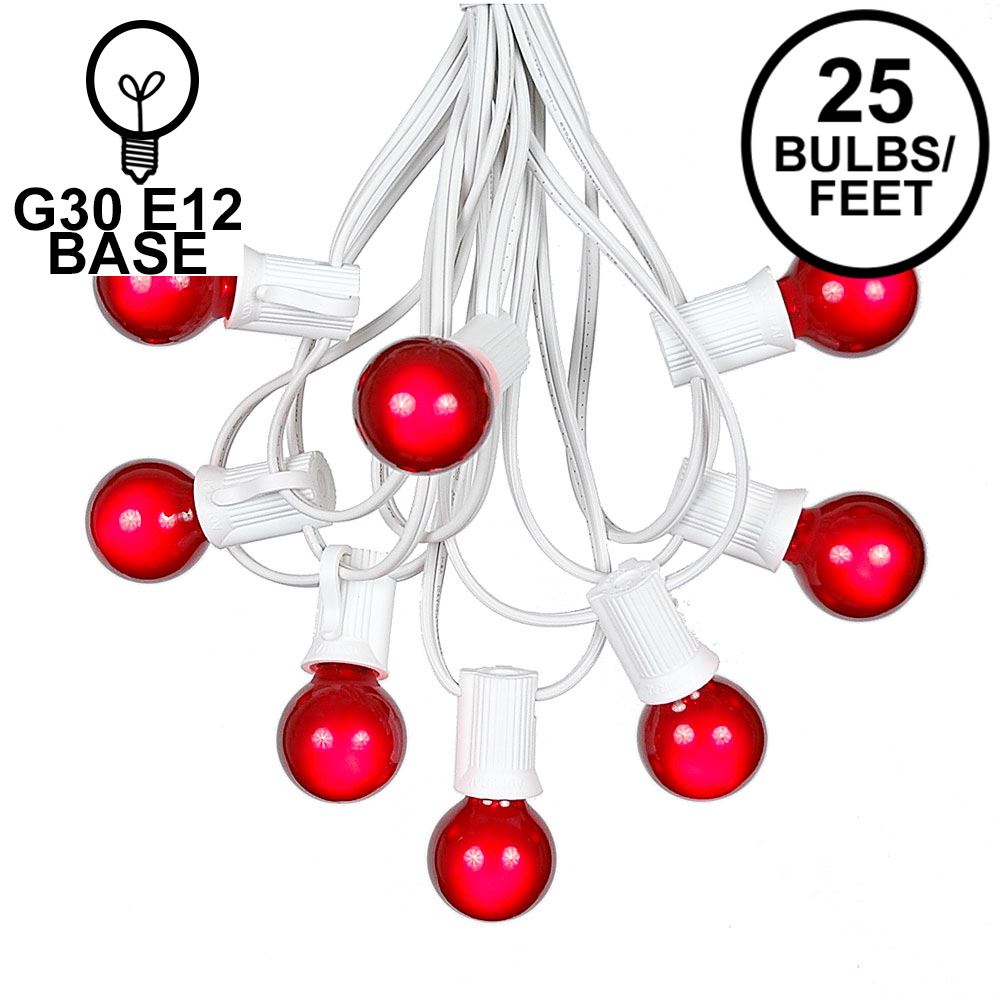 Red Satin G30 Globe/Round Outdoor String Light Set on White Wire ...