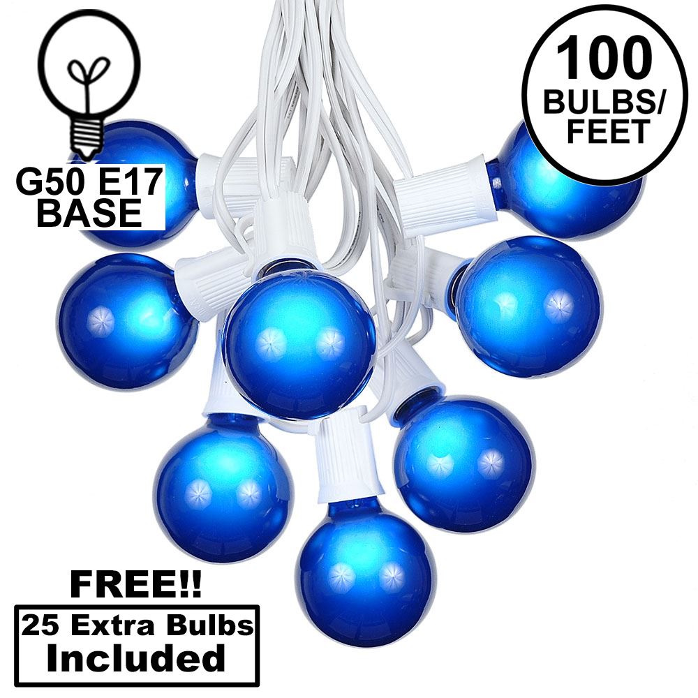 100 Blue G50 Globe String Light Set on White Wire - Novelty Lights ...