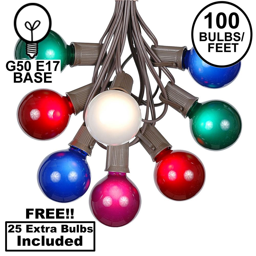 100 Multi Colored G50 Globe String Light Set on Brown Wire - Novelty ...