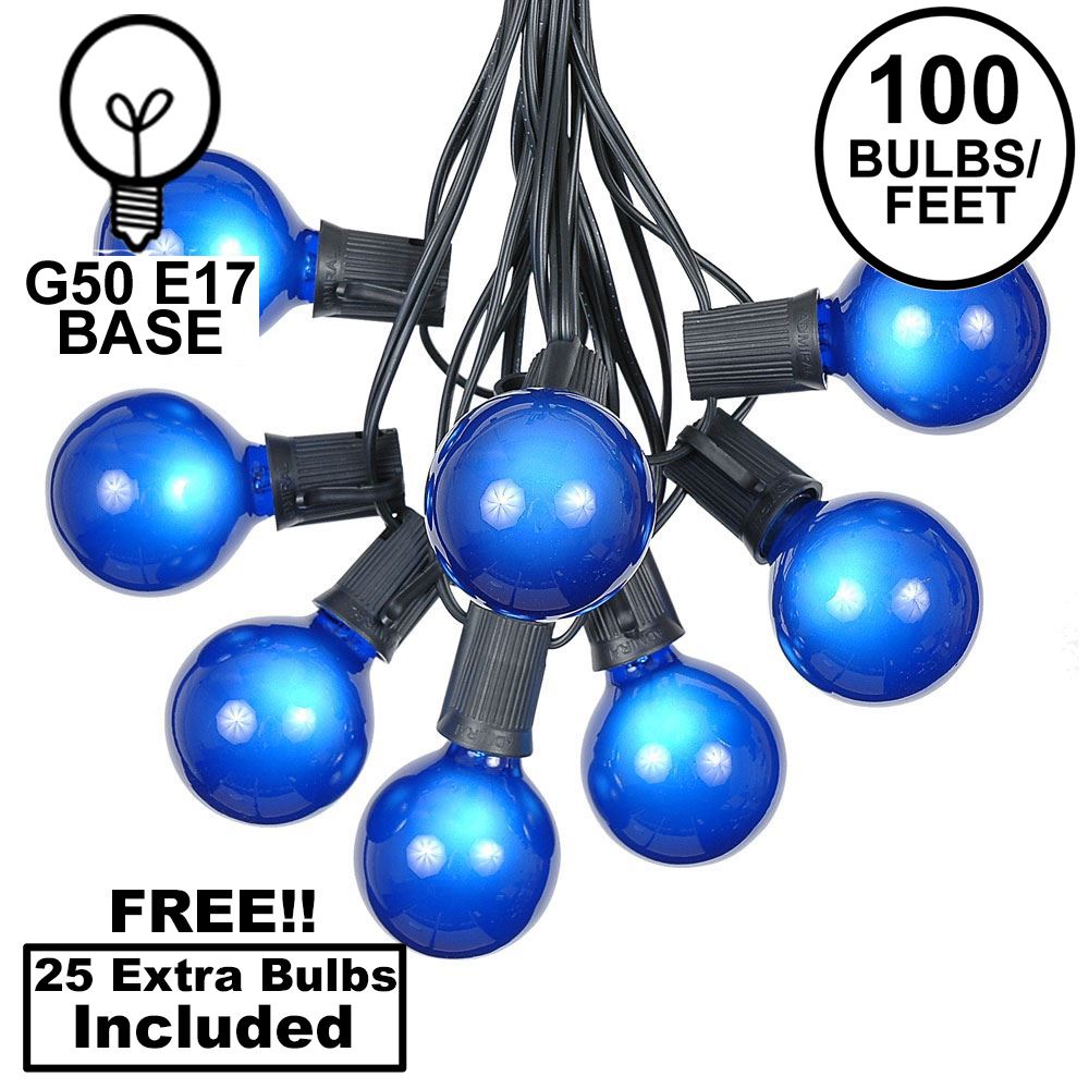 100 Blue G50 Globe String Light Set on Black Wire - Novelty Lights ...