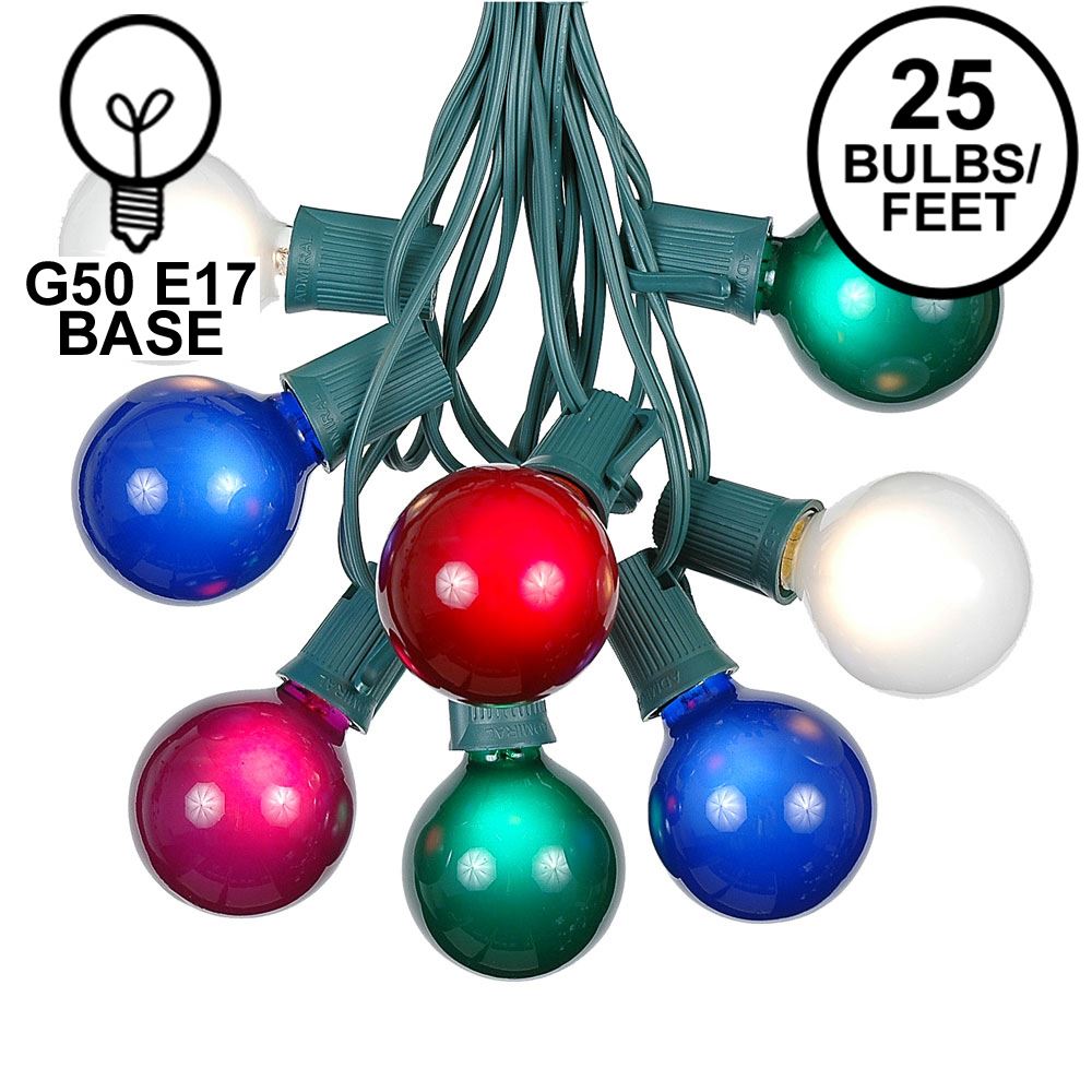 Assorted White G50 Globe/Round Outdoor String Light Set on Green Wire ...