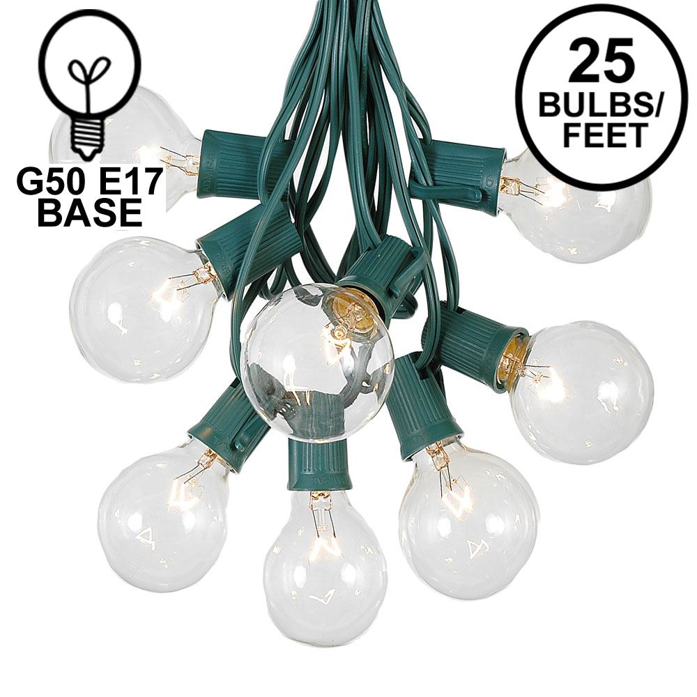 Clear Satin G50 Globe/Round Outdoor String Light Set on Green Wire ...