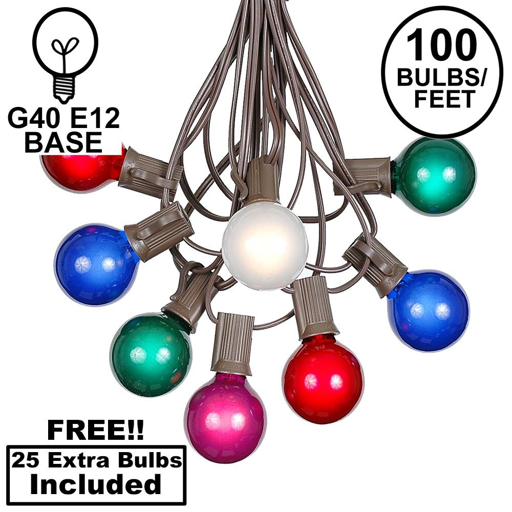 100 Multi Colored G40 Globe/Round Outdoor String Light Set on Brown ...