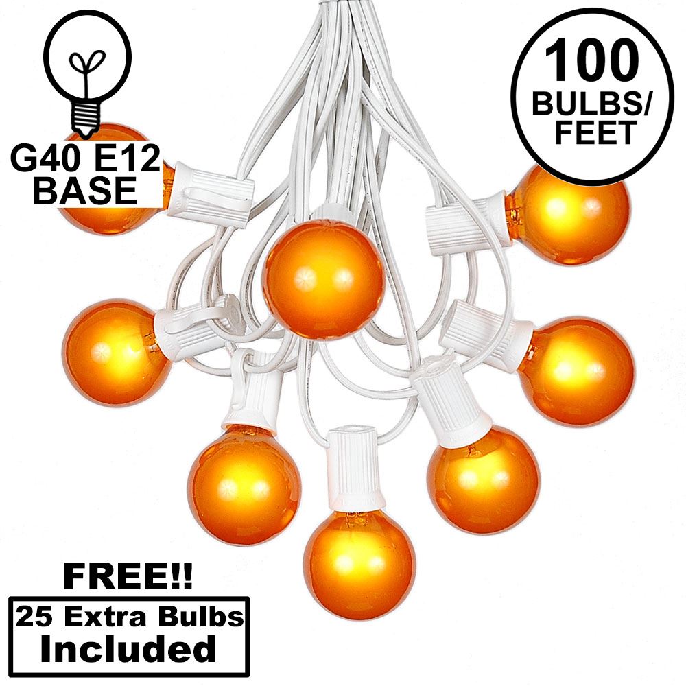 100 Orange G40 Globe/Round Outdoor String Light Set on White Wire ...