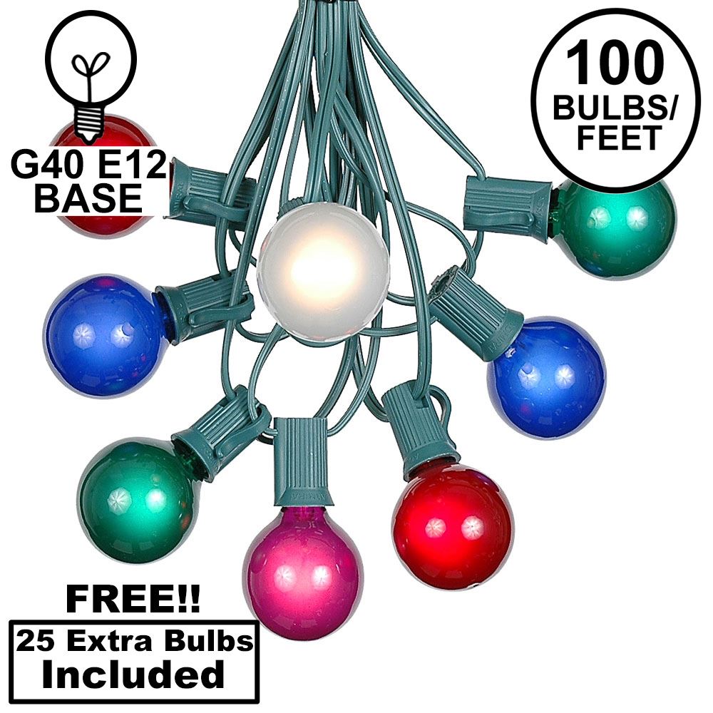 100 Multi Colored G40 Globe/Round Outdoor String Light Set on Green ...