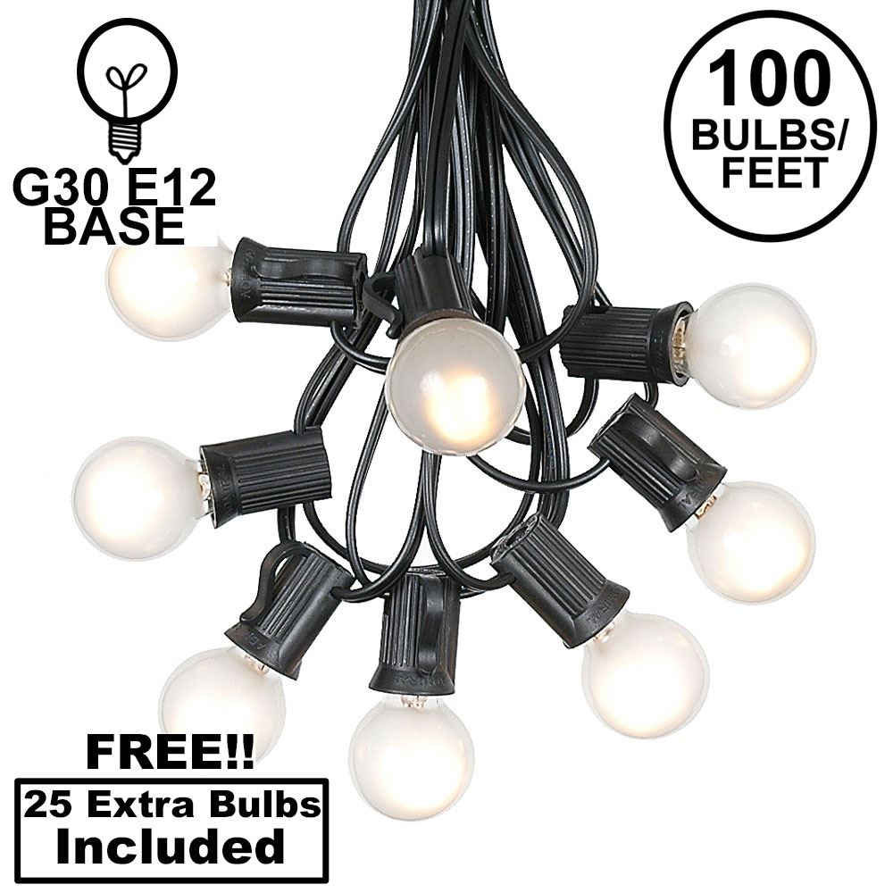 100 Frosted White G30 Globe/Round Outdoor String Light Set on Black ...