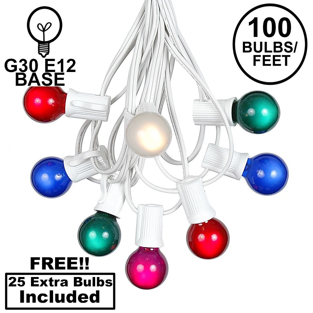 100 Multi Colored G30 Globe/Round Outdoor String Light Set on White ...