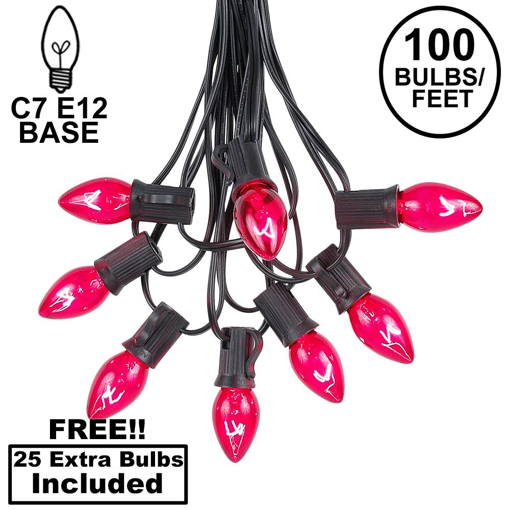 100 Pink C7 Christmas Light Set on Black Wire - Novelty Lights ...