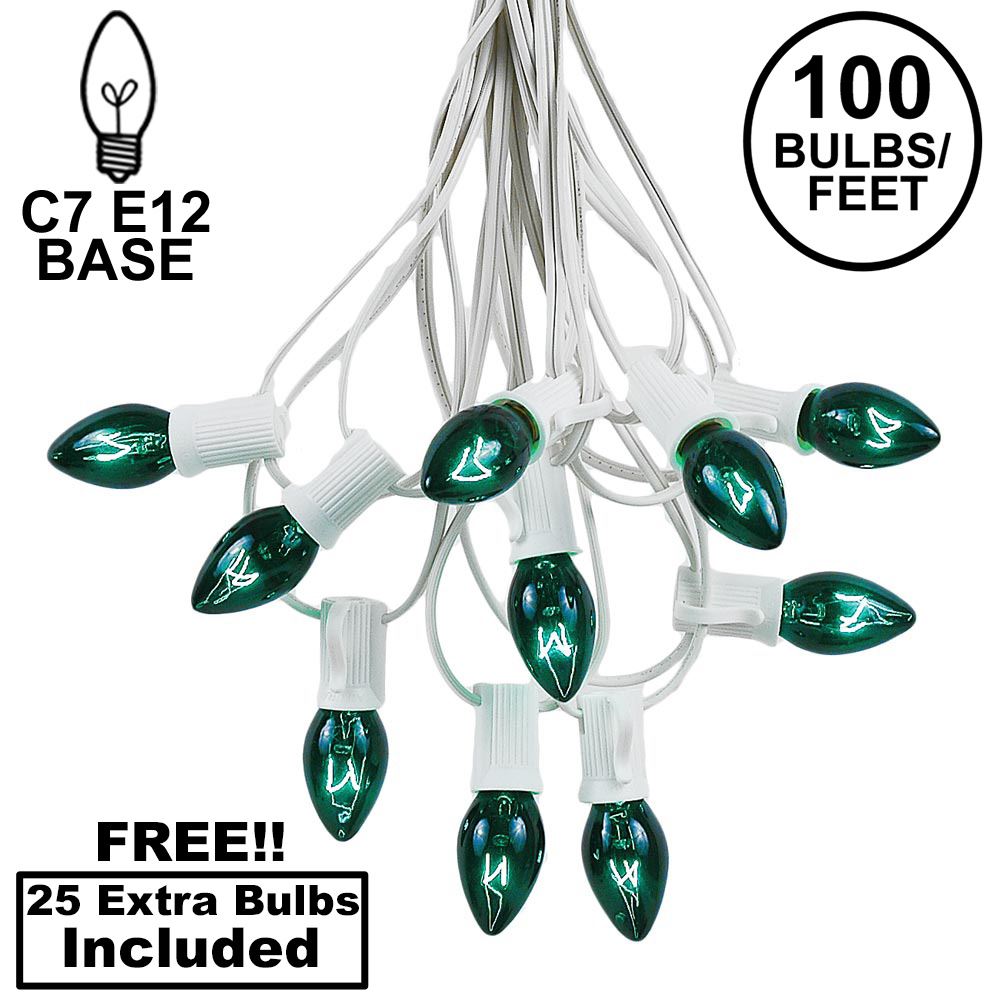 100 Green C7 Christmas Light Set on White Wire - Novelty Lights ...