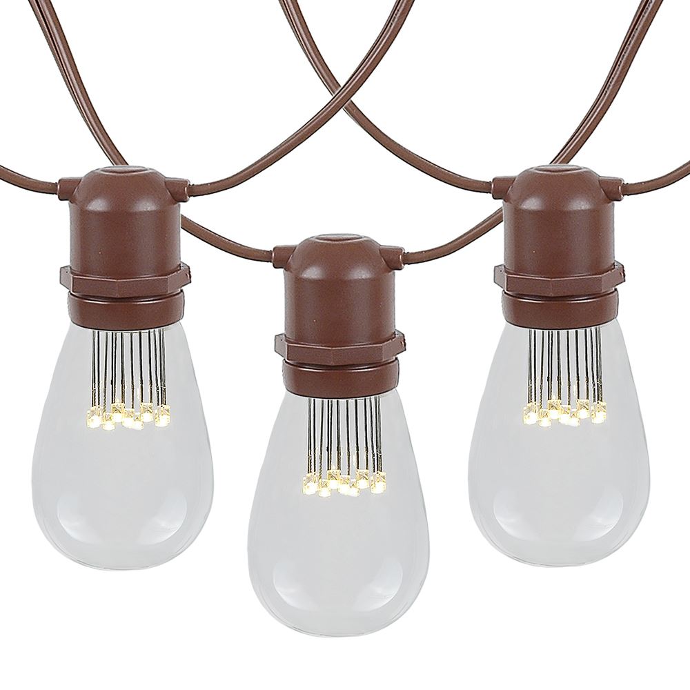50 Warm White LED S14 Heavy Duty String Light Sets on Brown Wire ...