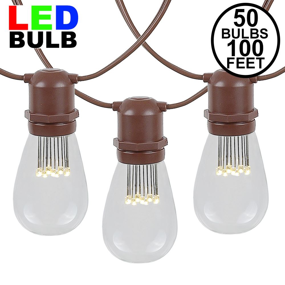 50 Warm White LED S14 Heavy Duty String Light Sets on Brown Wire ...